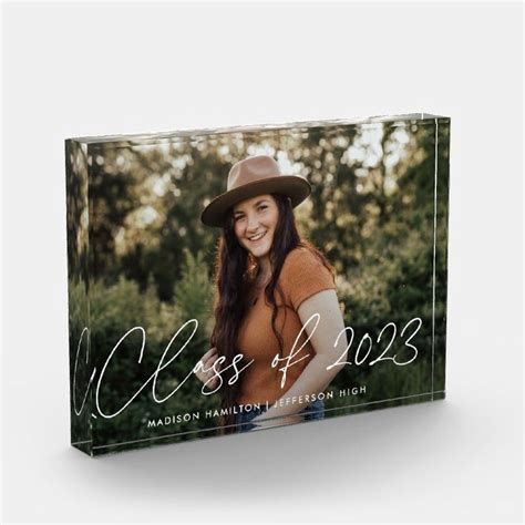 Class Of 2023 Modern White Script Graduation Photo Block Zazzle In