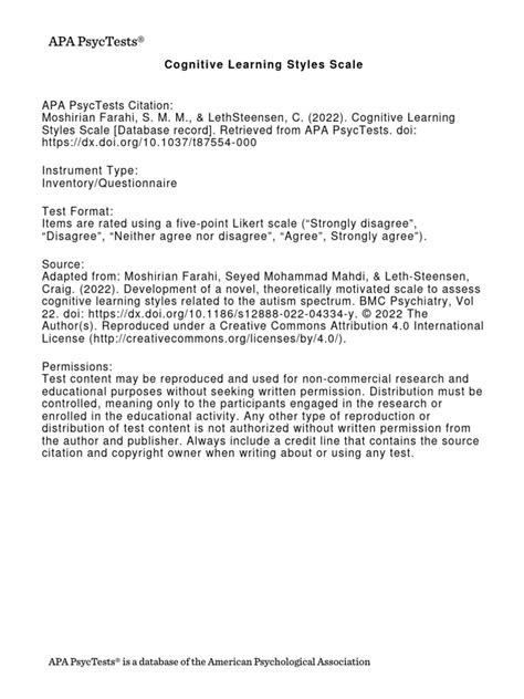 Cognitive Learning Styles Scale Pdf Learning Styles Learning