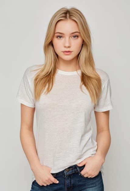 Premium Photo A Woman With Blonde Hair Wearing A White Shirt That