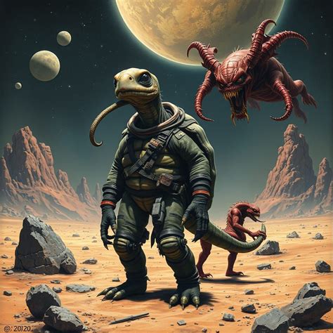 Long Gross Laughing Turtle On A Frontier In Space With A Wisdom Tooth