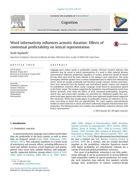 Pdf Word Informativity Influences Acoustic Duration Effects Of Contextual Predictability On