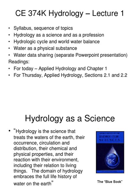 Ce 374k Hydrology Lecture 1 Pdf Hydrology Properties Of Water
