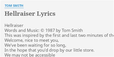 Hellraiser Lyrics By Tom Smith Hellraiser Words And Music