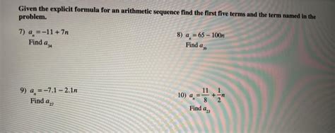 Solved Given The Explicit Formula For An Arithmetic Sequence Chegg Com