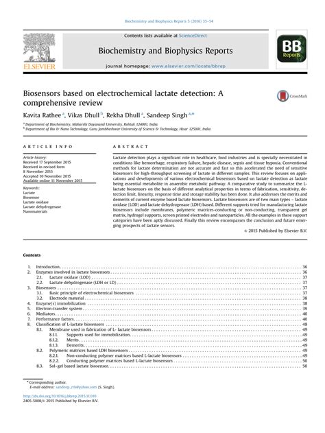 Pdf Biosensors Based On Electrochemical Lactate Detection A Comprehensive Review