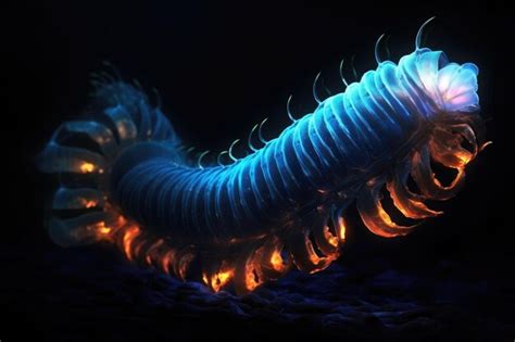 Premium Photo Otherworldly Bioluminescent Sea Worm In Darkness