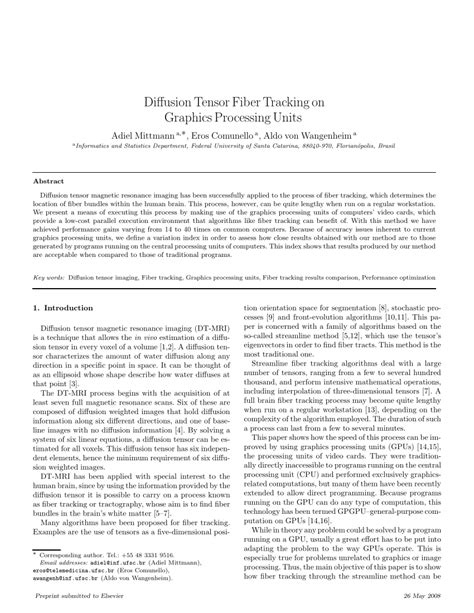 Pdf Diffusion Tensor Fiber Tracking On Graphics Processing Units