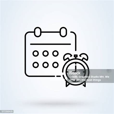 Ikon Atau Logo Garis Tanda Kalender Dan Jam Konsep Jadwal Atau Janji