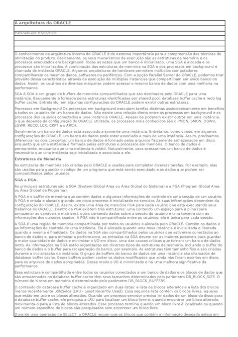 Arquitetura Do Oracle Arquitetura Do Oracle Docsity