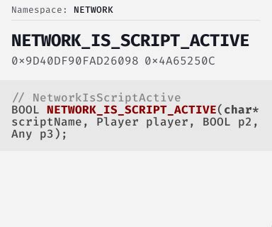 NetworkIsScriptActive FiveM Natives Cfx Re Docs