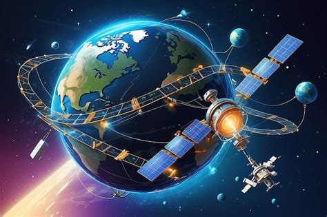 Premium Photo Blockchain Transfer Satellite Future Communications Vector Background Technology