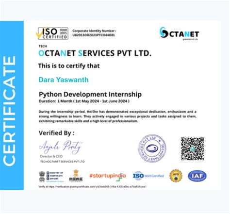 Dara Yaswanth On Linkedin Completed 1 Month Internship From Octanet