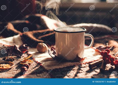Autumn Hot Steaming Cup Of Coffee Or Tea Stock Image Image Of Heat