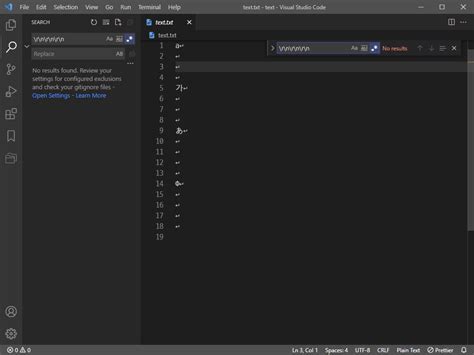 Regex Engine Can T Recognize Carriage Return In Find Menu Issue Microsoft Vscode