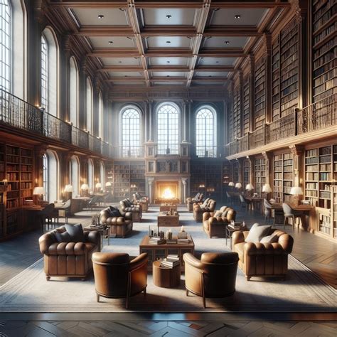 Premium Ai Image A Spacious Library With Floortoceiling Windows