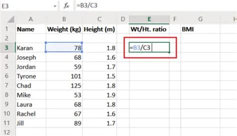 Calculate Bmi In Excel Using This Bmi Calculation Formula
