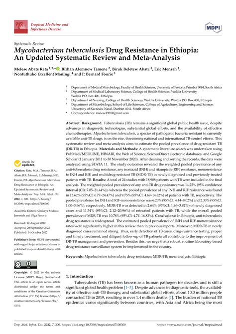 Pdf Mycobacterium Tuberculosis Drug Resistance In Ethiopia An