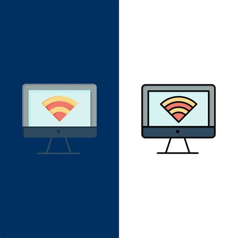 Computer Monitor Wifi Signal Icons Flat And Line Filled Icon Set Vector Blue Background