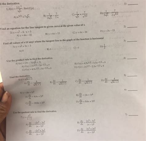 Solved Find The Derivative F X X 7 Squareroot X Find