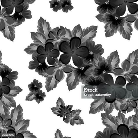 흰색 바탕에 꽃의 추상 원활한 흑백 패턴입니다 디자인 엽서 인사말 생일 웨딩 파티 휴일 축 하에 대 한 초대 대 한 장식 계절에 대한 스톡 벡터 아트 및 기타 이미지