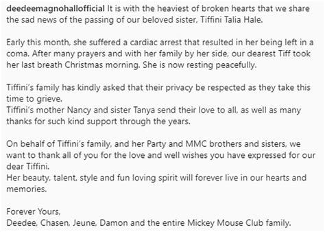 Former Mickey Mouse Club Star Tiffini Hale Dead At 46 Lipstick Alley