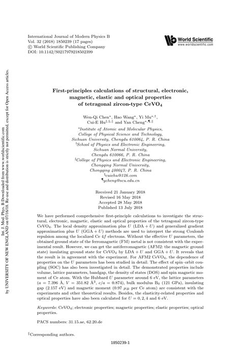 Pdf First Principles Calculations Of Structural Electronic Magnetic