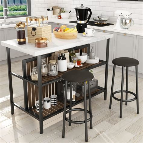 Buy Hooseng Breakfast Bar Table And Stools Set Kitchen Island With