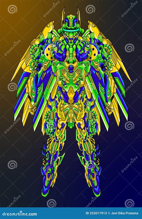 Futuristic Mecha Robot Design With Head Hand Body Feet Stock