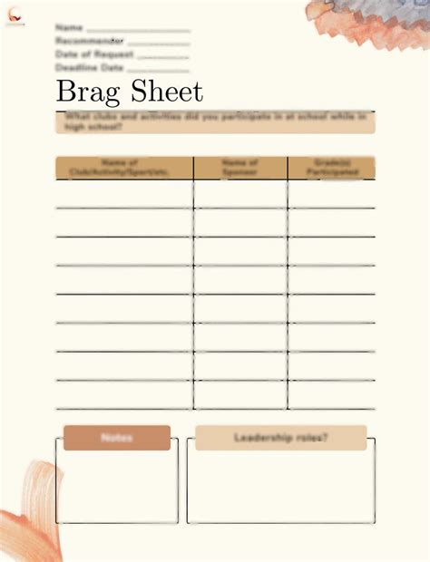 Brag Sheet Template Etsy