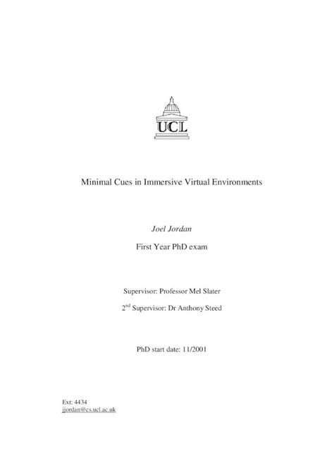 Pdf Minimal Cues In Immersive Virtual Environments Cues Mostly