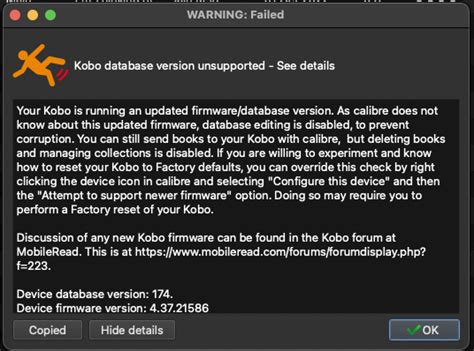Getting An Error On Calibre Kobo Database Unsupported Although I Made