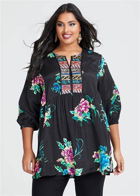 Shop Plus Size Natural Boheme Floral Tunic Multi Taking Shape Au