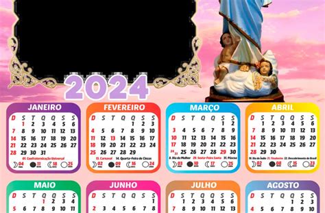 Calendário 2024 Iluminado Por Nossa Senhora Moldura Png Para Montagem