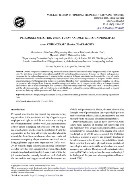 Pdf Personnel Selection Using Fuzzy Axiomatic Design Principles