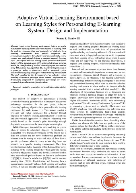 PDF Adaptive Virtual Learning Environment Based On Learning Styles For Personalizing E