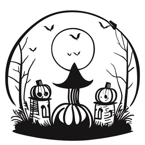 Feliz Halloween Com Noite E Assustador Castelo Assombrado Desenhado à