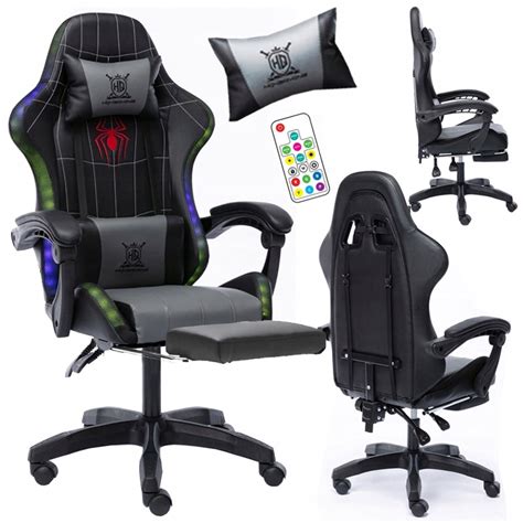 FOTEL GAMINGOWY DLA GRACZA OBROTOWY KOMPUTEROWY BIUROWY KRZESŁO RGB LED