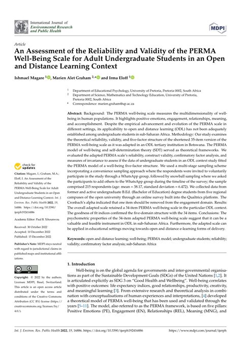 Pdf An Assessment Of The Reliability And Validity Of The Perma Well
