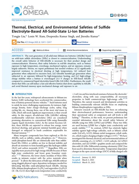 Pdf Thermal Electrical And Environmental Safeties Of Sulfide