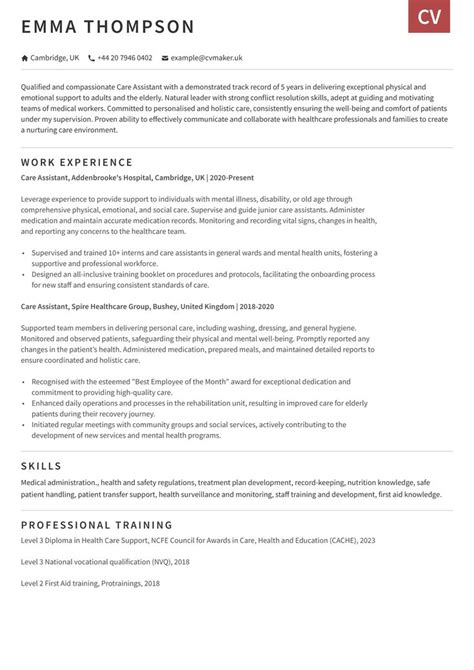 Care Assistant CV Example Free Writing Guide Template And Examples In 2024 Guided Writing