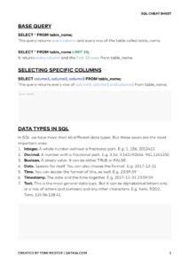 Learn SQL Cheat Sheet A Quick Reference Guide For SQL Querying Connect Programming