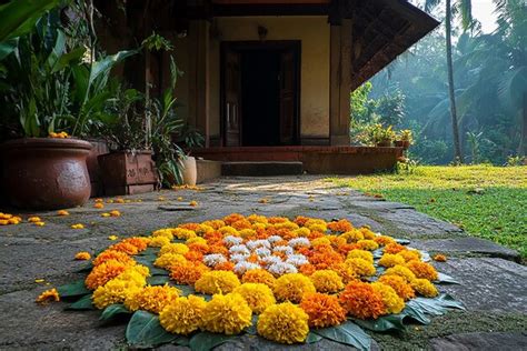 Small Kerala Onam Pookkalam Made Of Traditional Flowers Premium Ai
