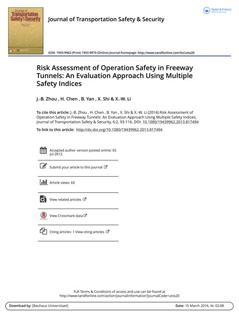Pdf Risk Assessment Of Operation Safety In Freeway Tunnels An Evaluation Approach Using