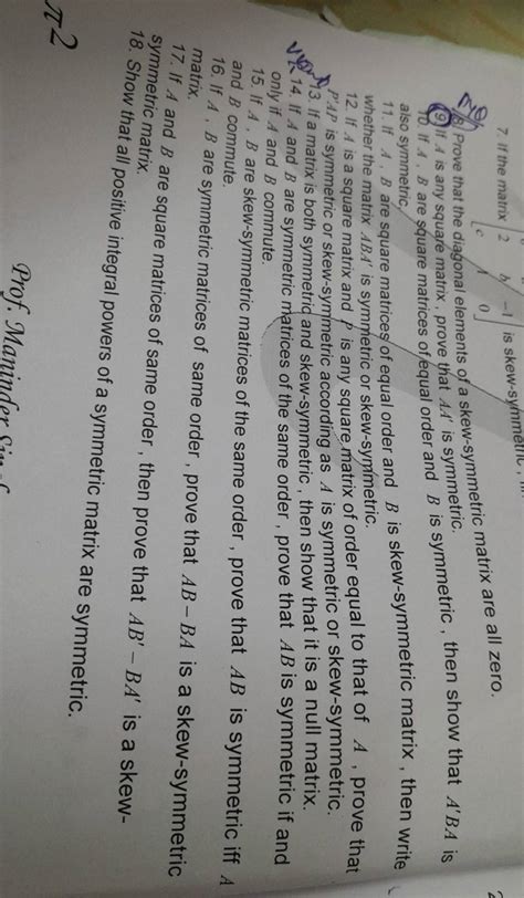Prove That The Diagonal Elements Of A Skew Symmetric Matrix Are All Zero