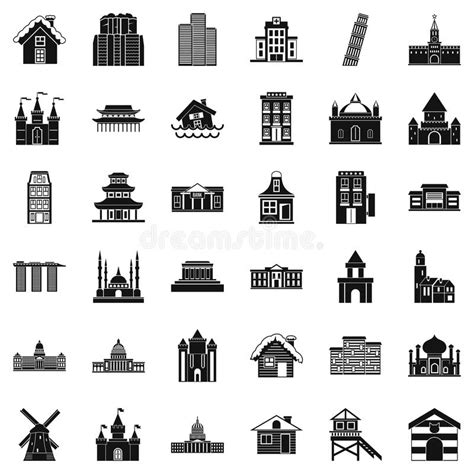 Iconos Fijados Estilo Simple Del Edificio De La Ciudad Ilustración Del