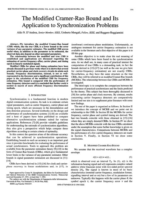 Pdf The Modified Cramerrao Bound And Its Applications To Synchronization Problems