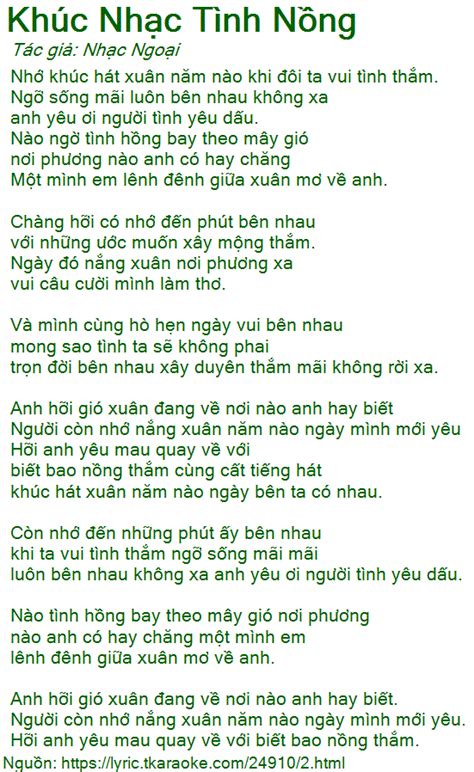Loi Bai Hat Khuc Nhac Tinh Nong Nhac Ngoai Co Nhac Nghe