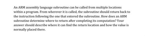 Solved An Arm Assembly Language Subroutine Can Be Called Chegg