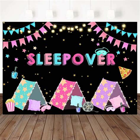 Mocsicka Sleepover 파티 배경 소녀 영화 밤 사진 배경 장식 생일 사진 소품 골드 스타 베개 텐트 사진기 And 사진