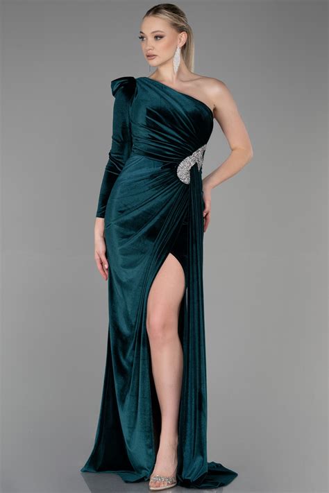 Long Emerald Green Velvet Evening Dress Abu3412